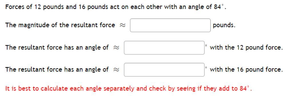 Solved Forces of 12 pounds and 16 pounds act on each other | Chegg.com