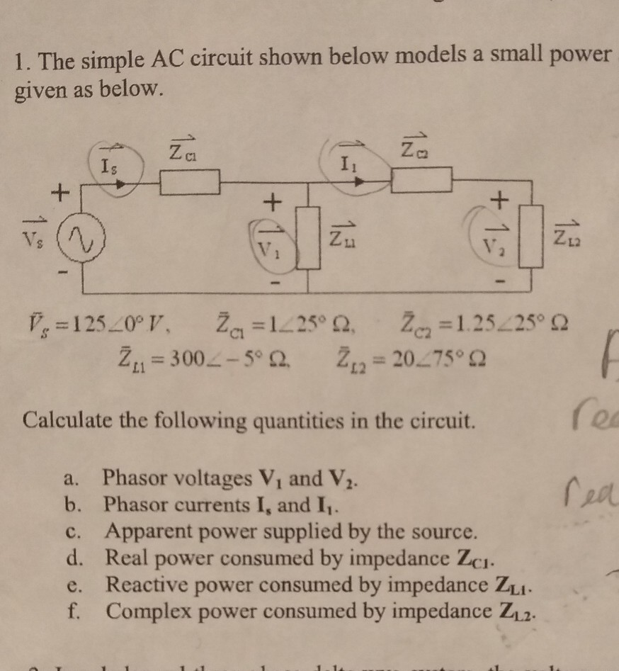 Solved 1. The simple AC circuit shown below models a small | Chegg.com