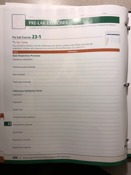Solved Date Secti Name PRE-LAB EXERCISES Complete the | Chegg.com