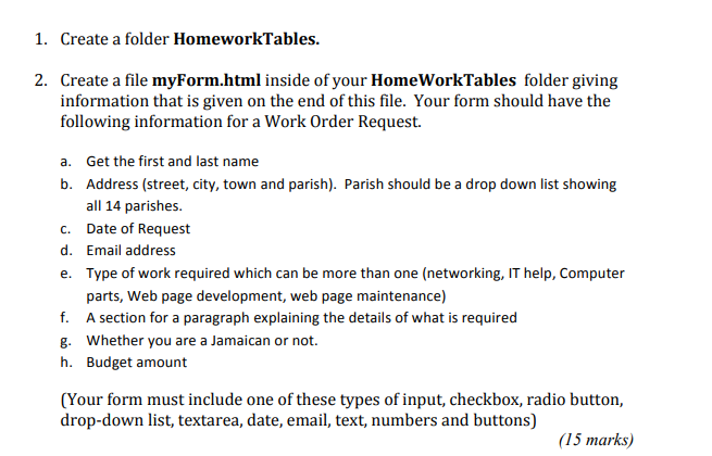 Solved 1. Create a folder HomeworkTables. 2. Create a file | Chegg.com