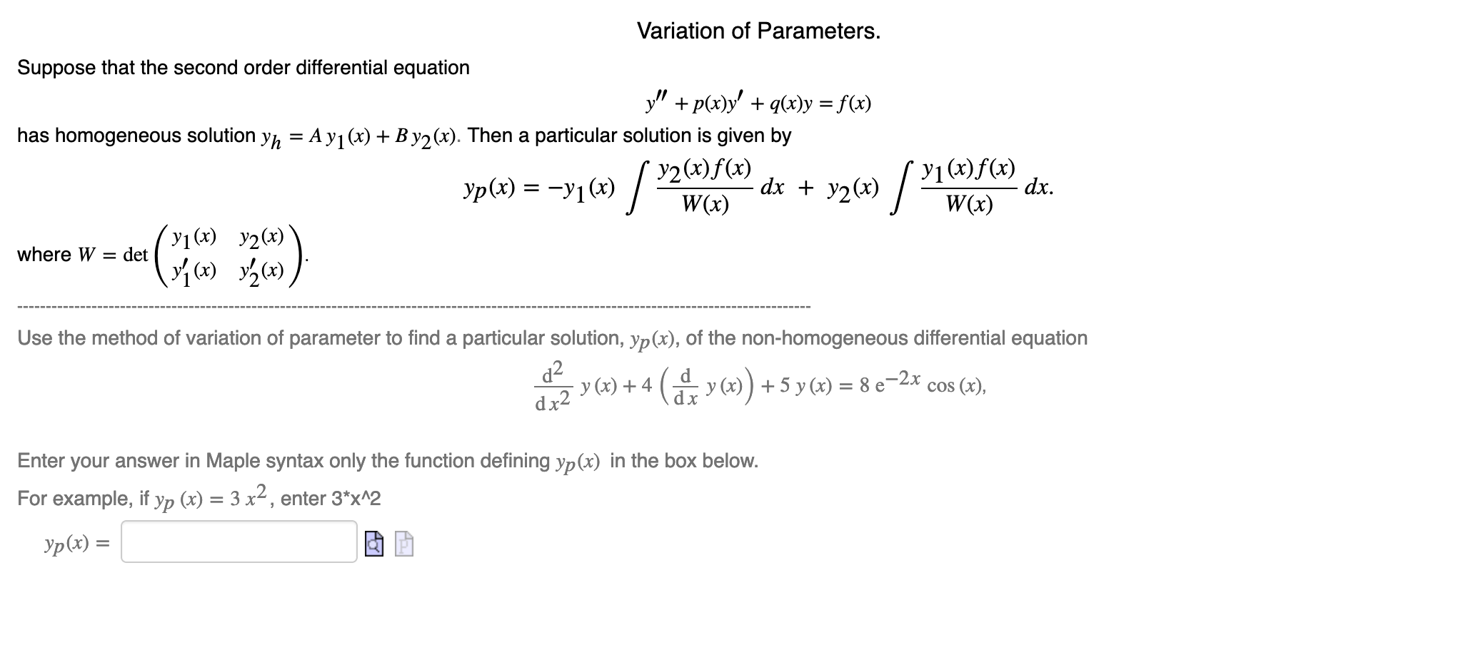 Solved Variation Of Parameters Suppose That The Second