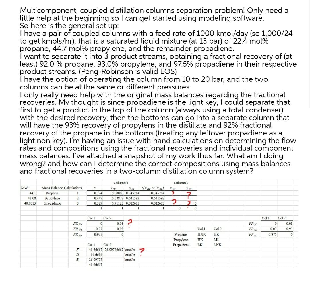 Multicomponent, coupled distillation columns | Chegg.com