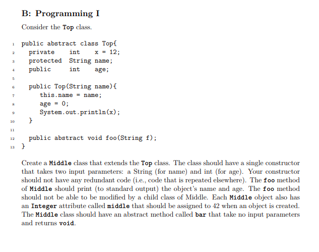 Solved B: Programming I Consider the Top class. 1 public | Chegg.com