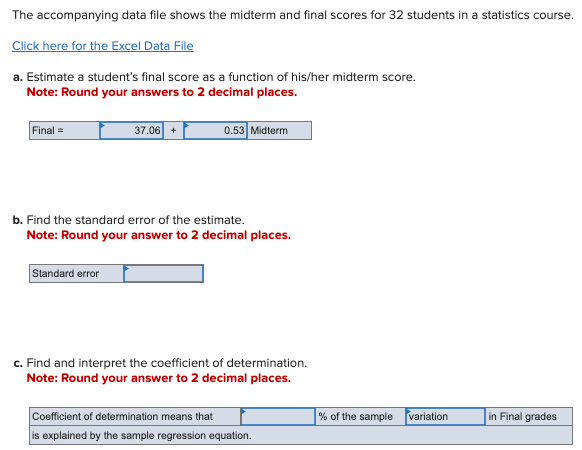 Solved The accompanying data file shows the midterm and | Chegg.com