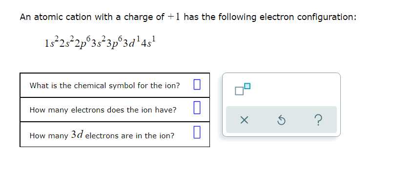 Solved An Atomic Cation With A Charge Of 1 Has The