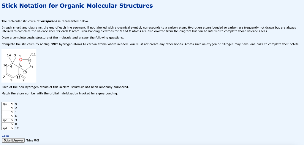 Solved Stick Notation for Organic Molecular Structures The | Chegg.com