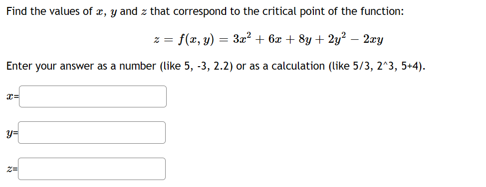 Solved Find the values of x,y and z that correspond to the | Chegg.com