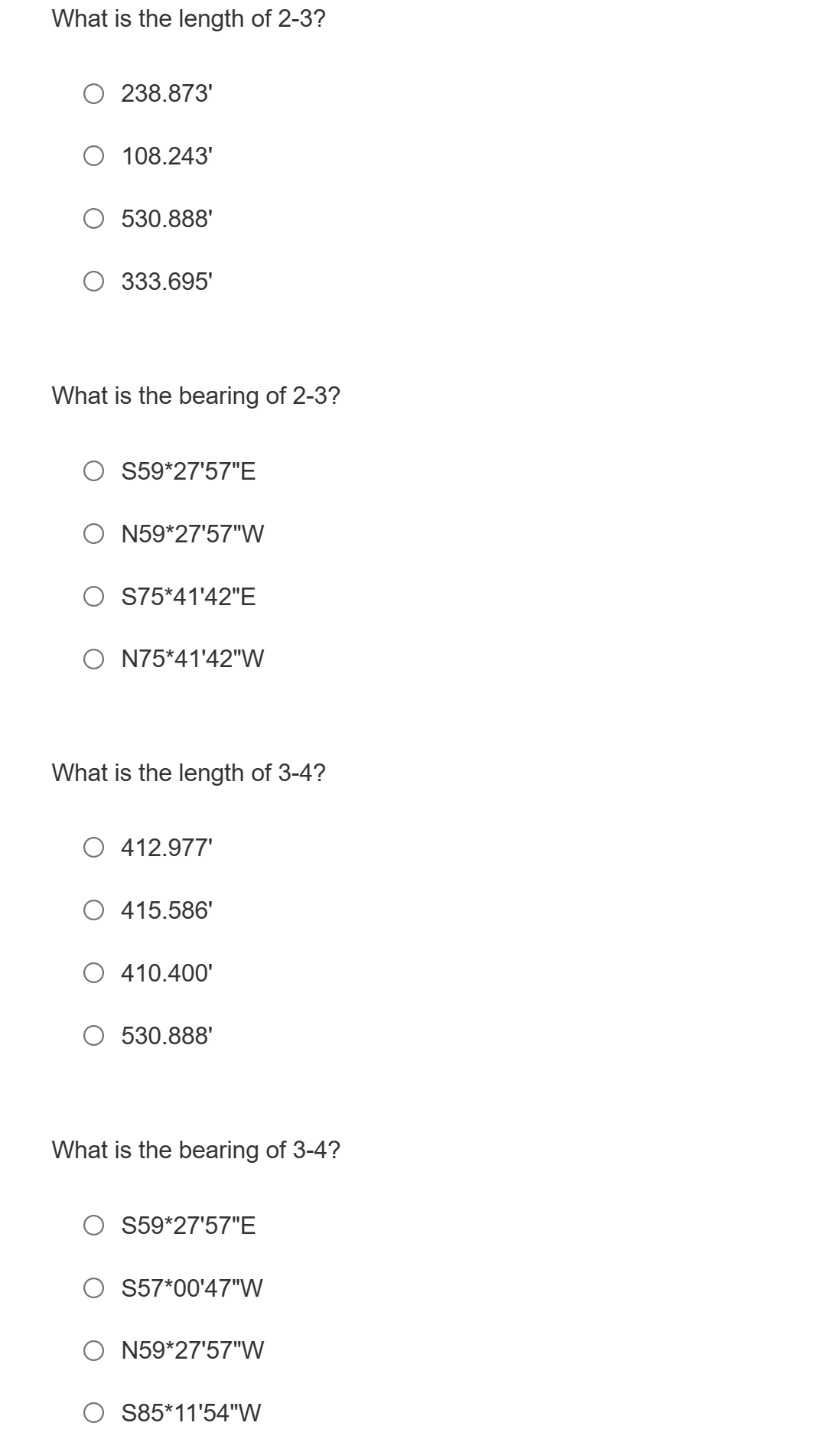Solved 108.243 ft if the length of the given bearing for | Chegg.com