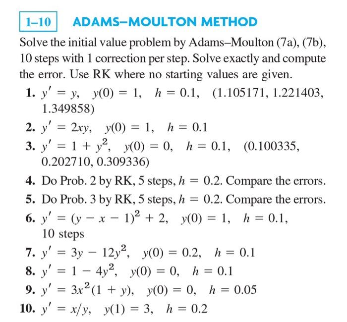 ADAMS-MOULTON METHOD Solve the initial value problem | Chegg.com