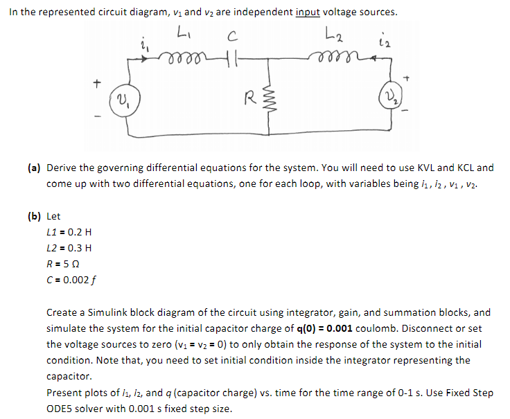Solved In the represented circuit diagram, v1 and v2 are | Chegg.com