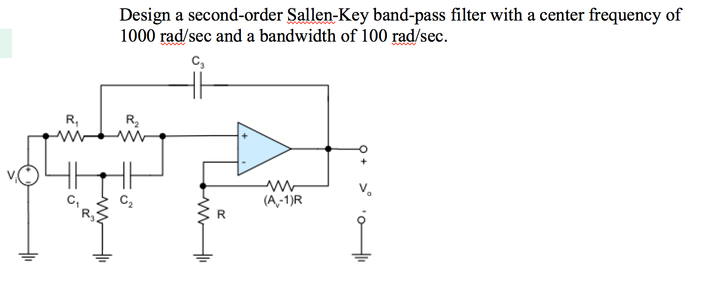 Solved Design a second-order Sallen-Key band-pass filter | Chegg.com