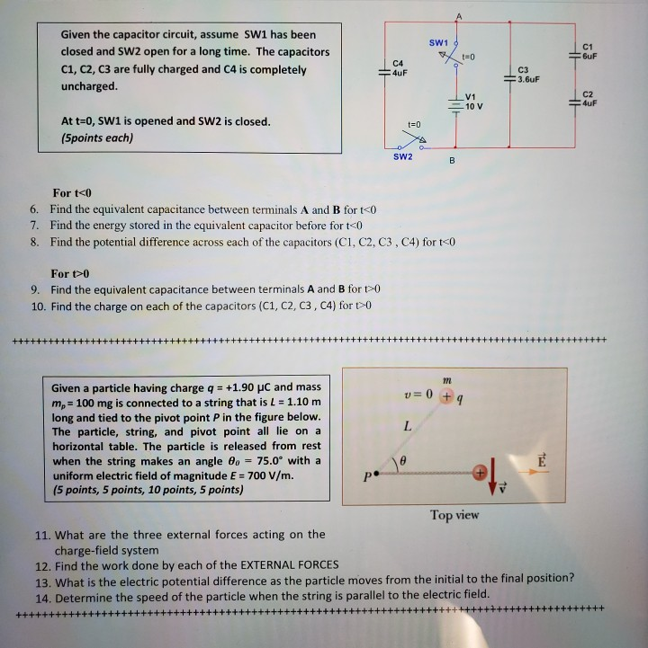 Solved Given the capacitor circuit, assume SW1 has been | Chegg.com
