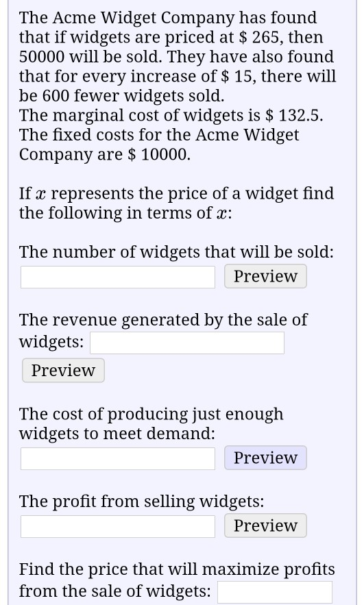 Solved The Acme Widget Company has found that if widgets are | Chegg.com