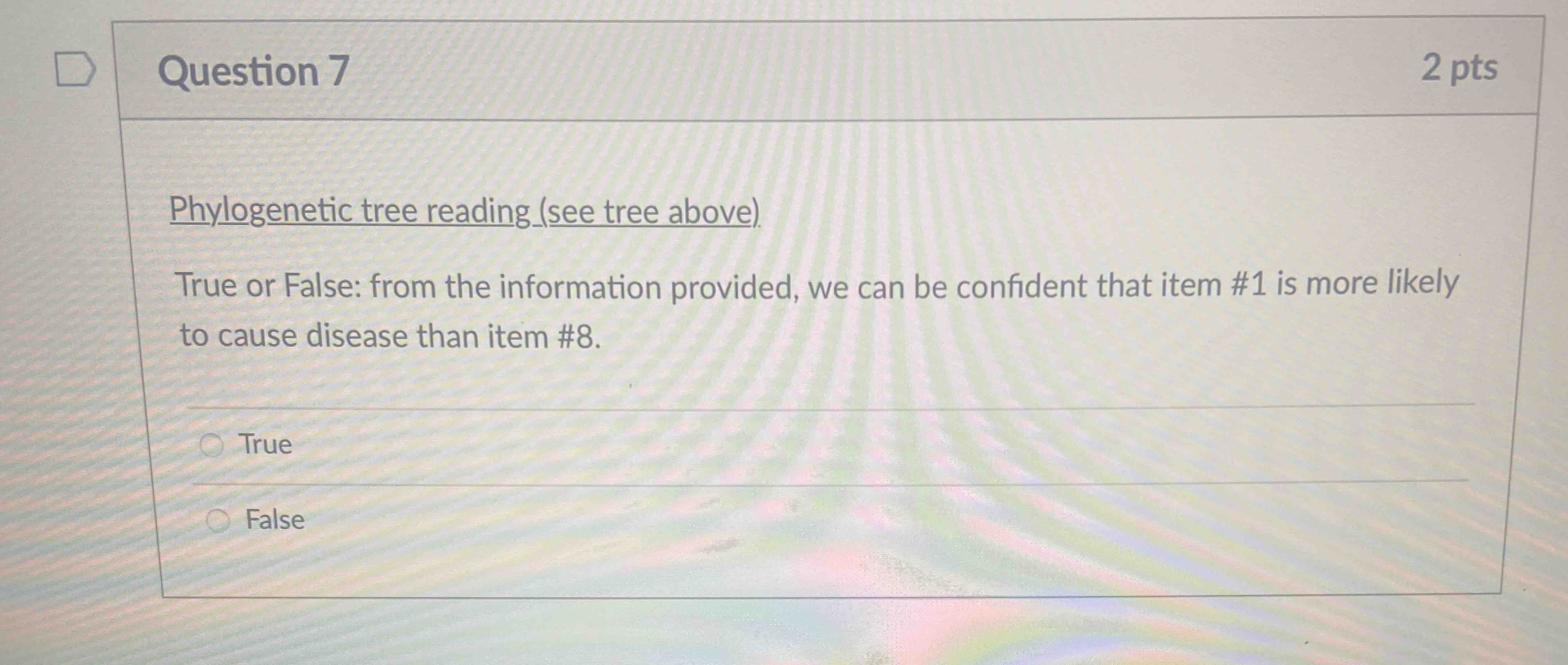 Solved Question 7Phylogenetic tree reading_(see tree | Chegg.com