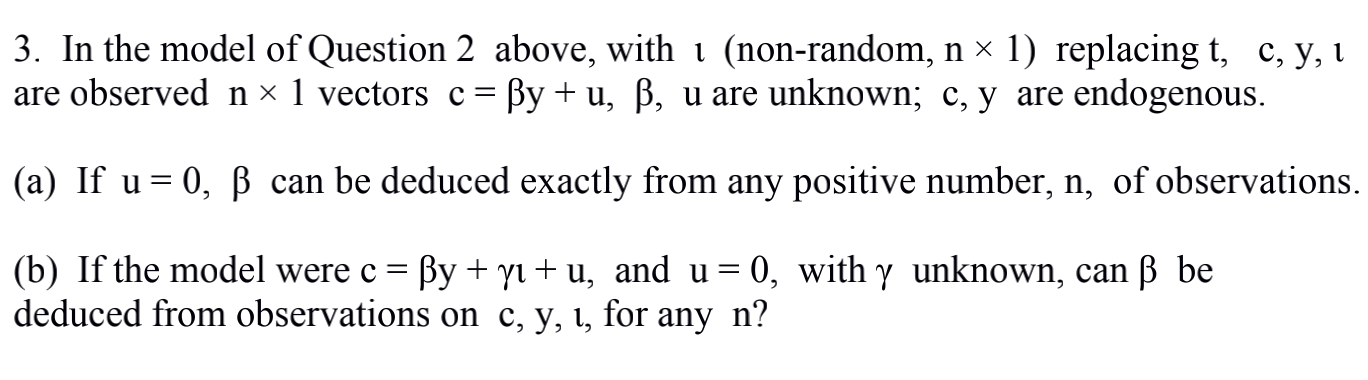 Solved 2. Consider the linear simultaneous equations model | Chegg.com