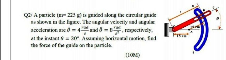 Solved 15 cm Q2/ A particle (m=225 g) is guided along the | Chegg.com