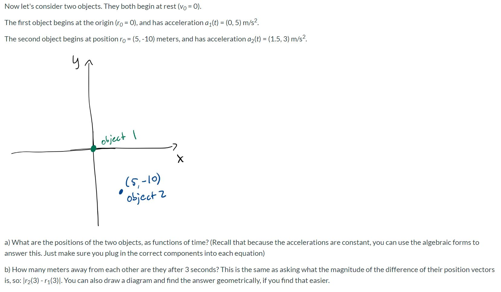 Solved a) What are the positions of the two objects, as | Chegg.com