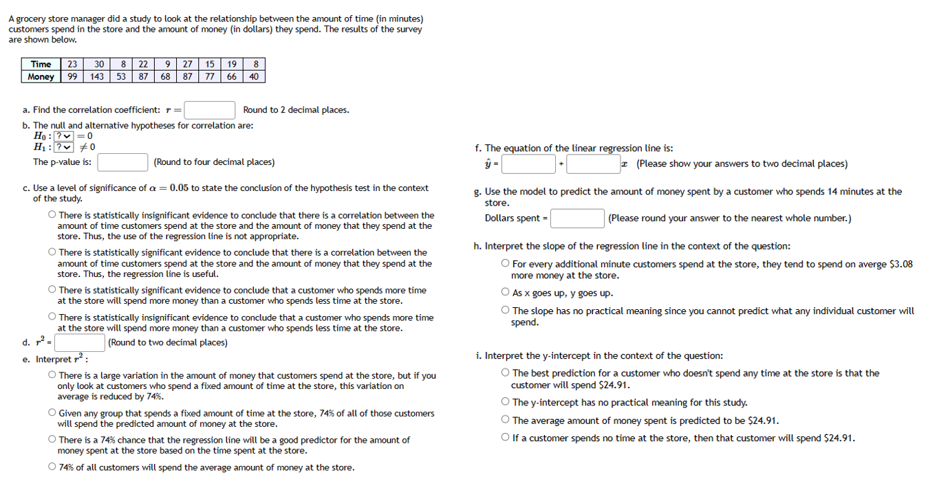 Solved A grocery store manager did a study to look at the | Chegg.com
