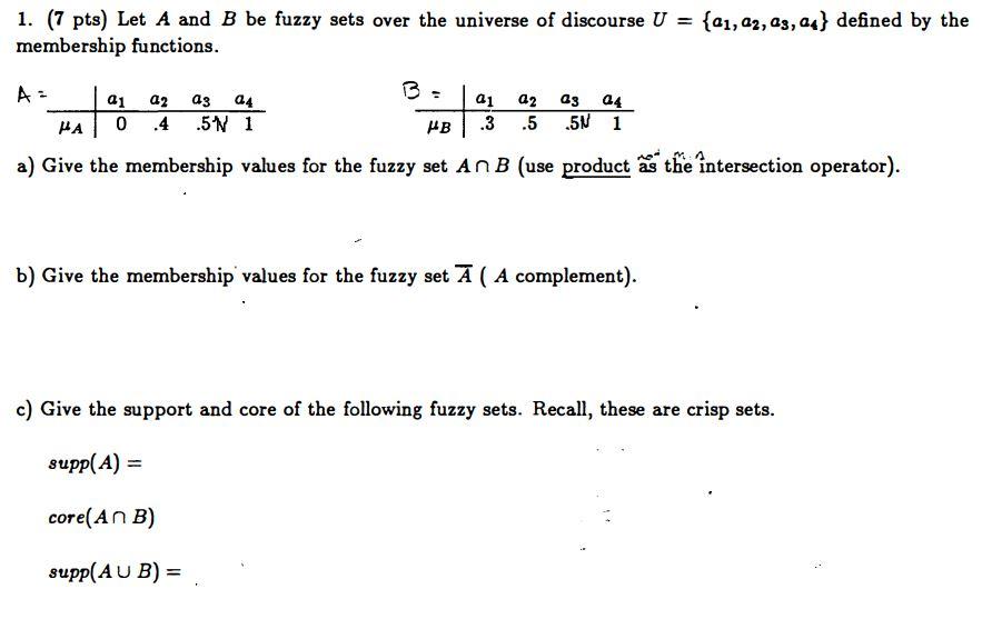 Solved 1. (7 pts) Let A and B be fuzzy sets over the | Chegg.com