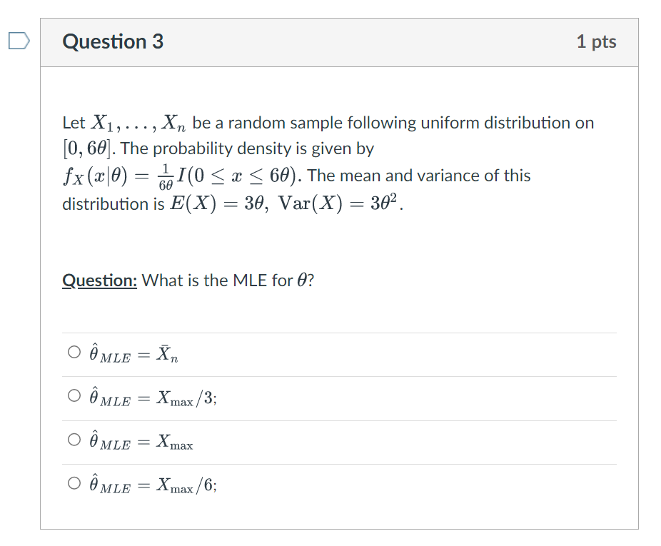 Solved Let X1,…,Xn be a random sample following uniform | Chegg.com