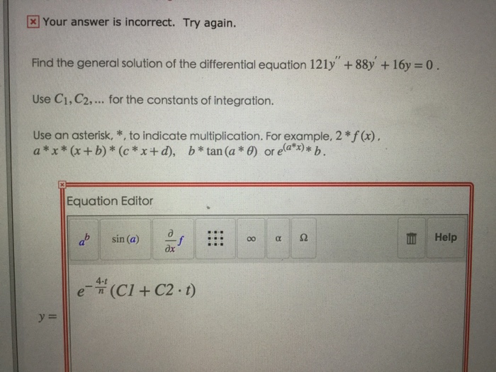 Solved Your answer is incorrect. Try again. Find the general | Chegg.com