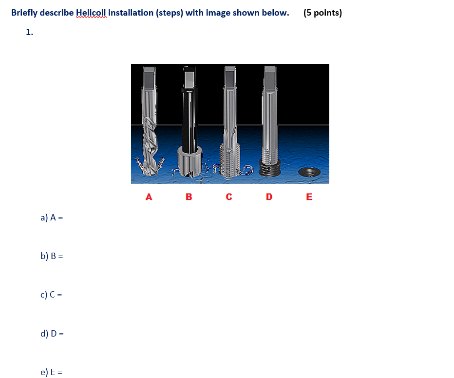 Solved Briefly describe Helicoil installation (steps) with | Chegg.com