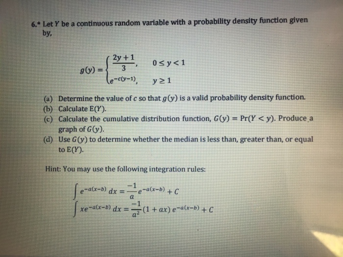 Solved Let Y be a continuous random variable with a | Chegg.com