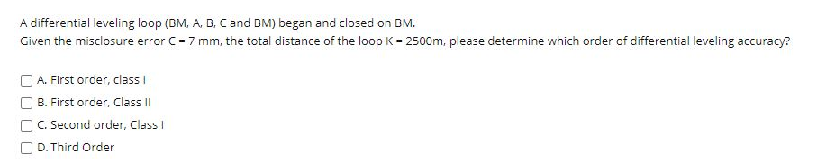 Solved A differential leveling loop (BM, A, B, C and BM) | Chegg.com
