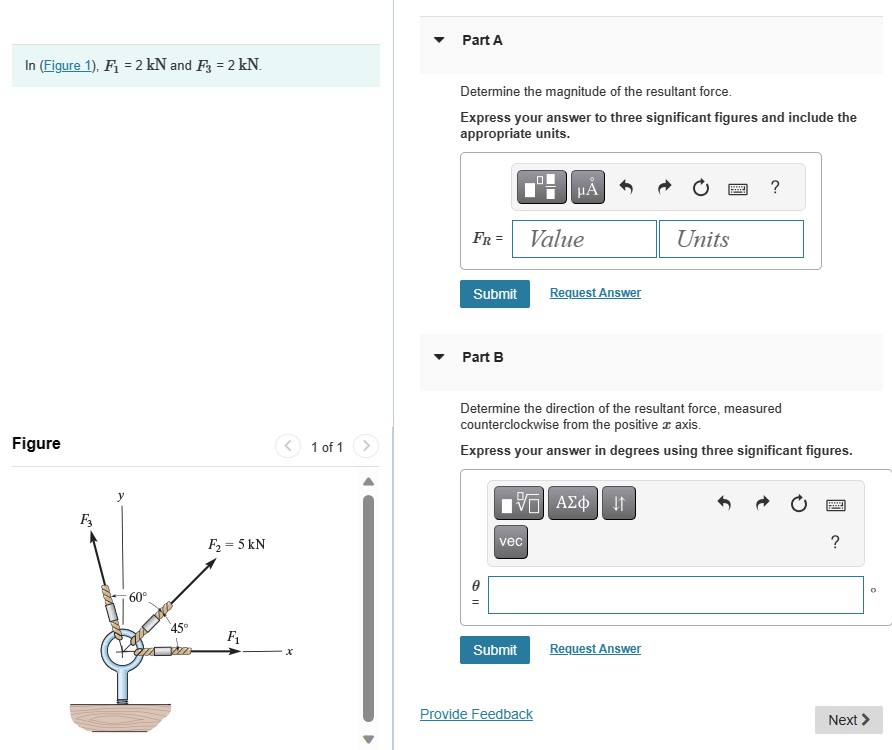 Solved In ,F1=2kN and F3=2kN Figure Determine the magnitude | Chegg.com