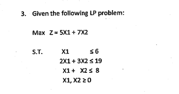 Solved 3. Given the following LP problem: Max Z= 5X1 + 7X2 | Chegg.com