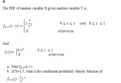 Solved The PDF of random variable X given random variable Y | Chegg.com