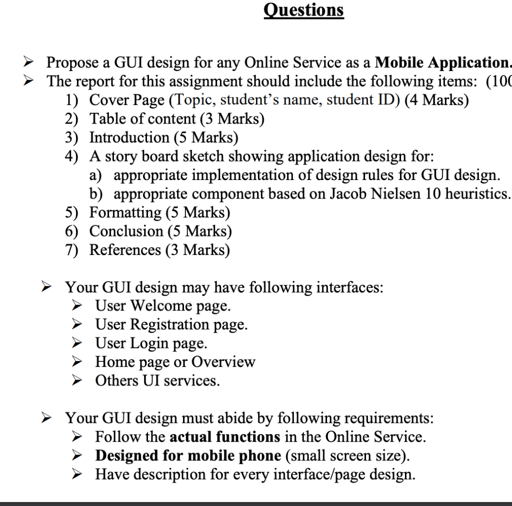 Solved Questions Propose a GUI design for any Online Service | Chegg.com