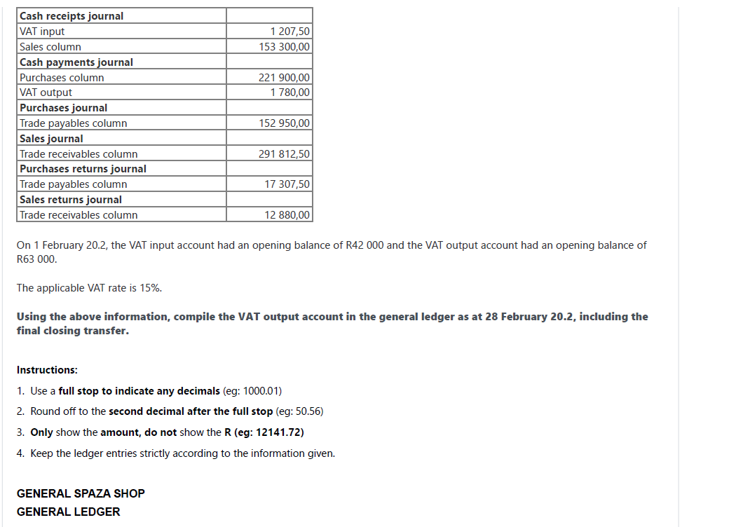Solved On 1 ﻿February 20.2, ﻿the VAT input account had an | Chegg.com