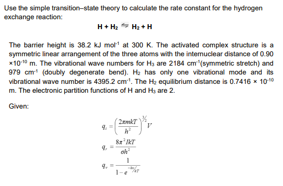 Solved Use the simple transition-state theory to calculate | Chegg.com