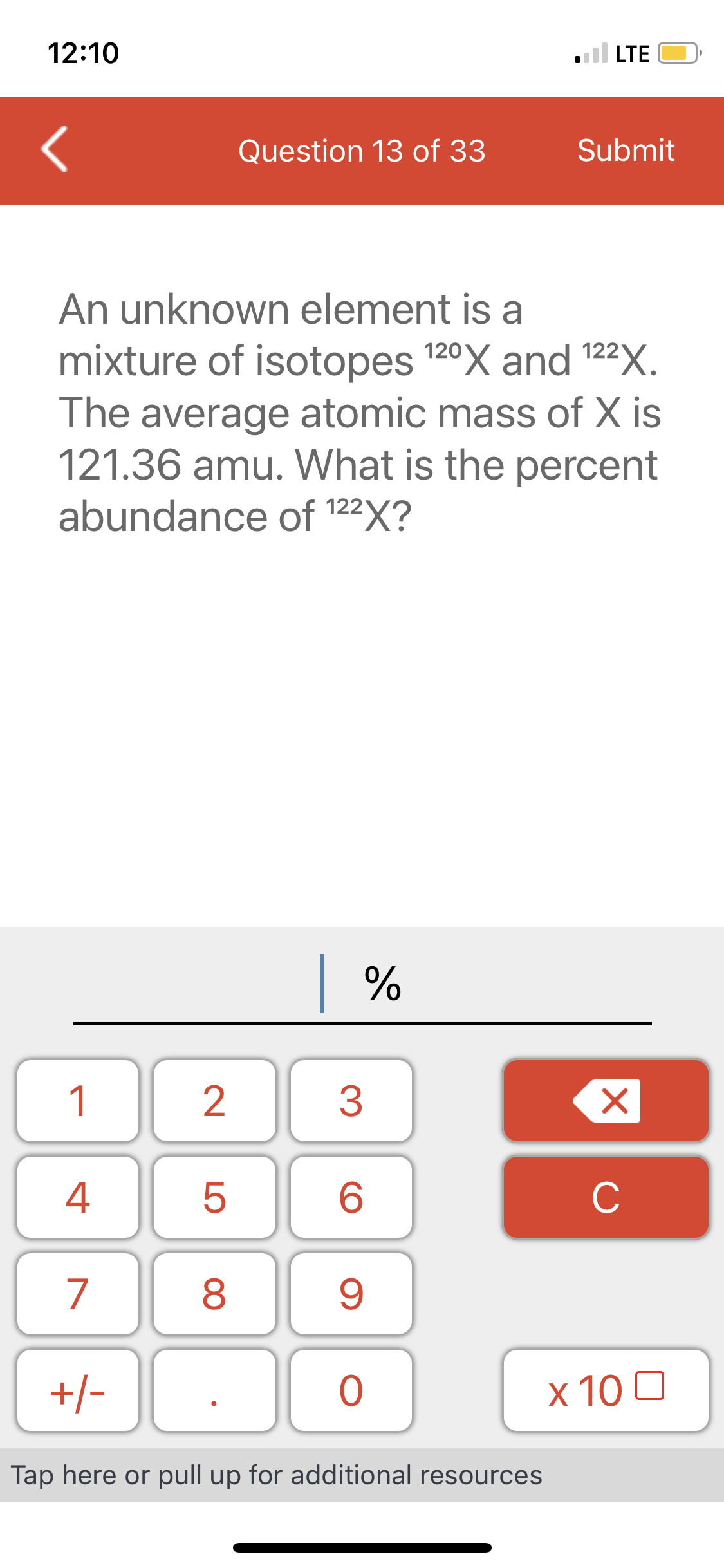 Solved An unknown element is a mixture of isotopes 120X and | Chegg.com