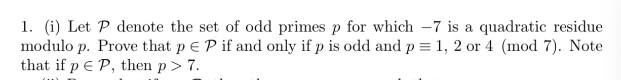 1. (i) Let P denote the set of odd primes p for which | Chegg.com
