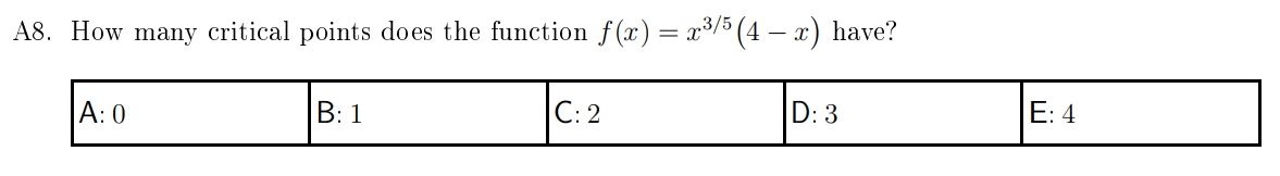 Solved 8. How many critical points does the function | Chegg.com