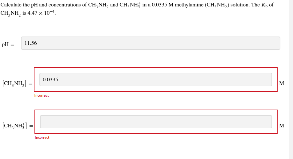 Solved Calculate the pH and concentrations of CH3NH2 and | Chegg.com