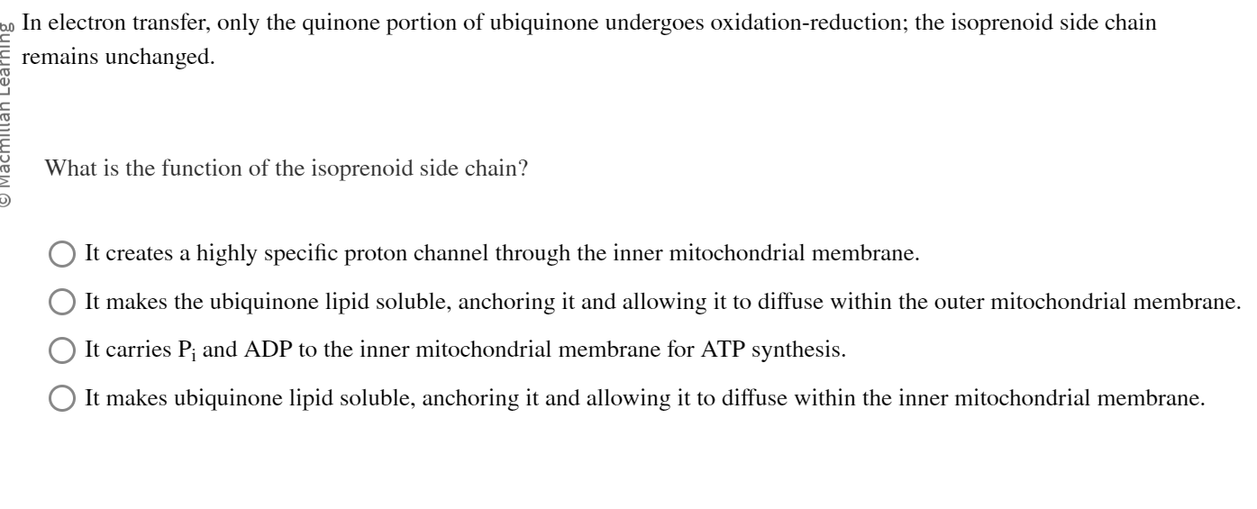 Solved In electron transfer, only the quinone portion of | Chegg.com
