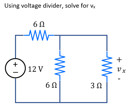 Solved Using voltage divider, solve for vx 612 + 12v 62 312 | Chegg.com