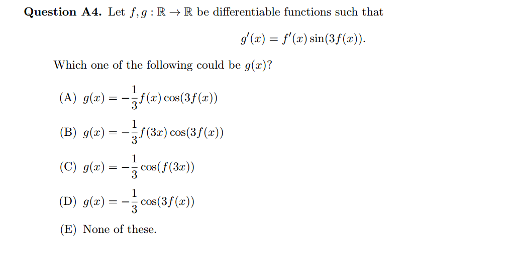 Solved Question A4. Let f,g: R+R be differentiable functions | Chegg.com