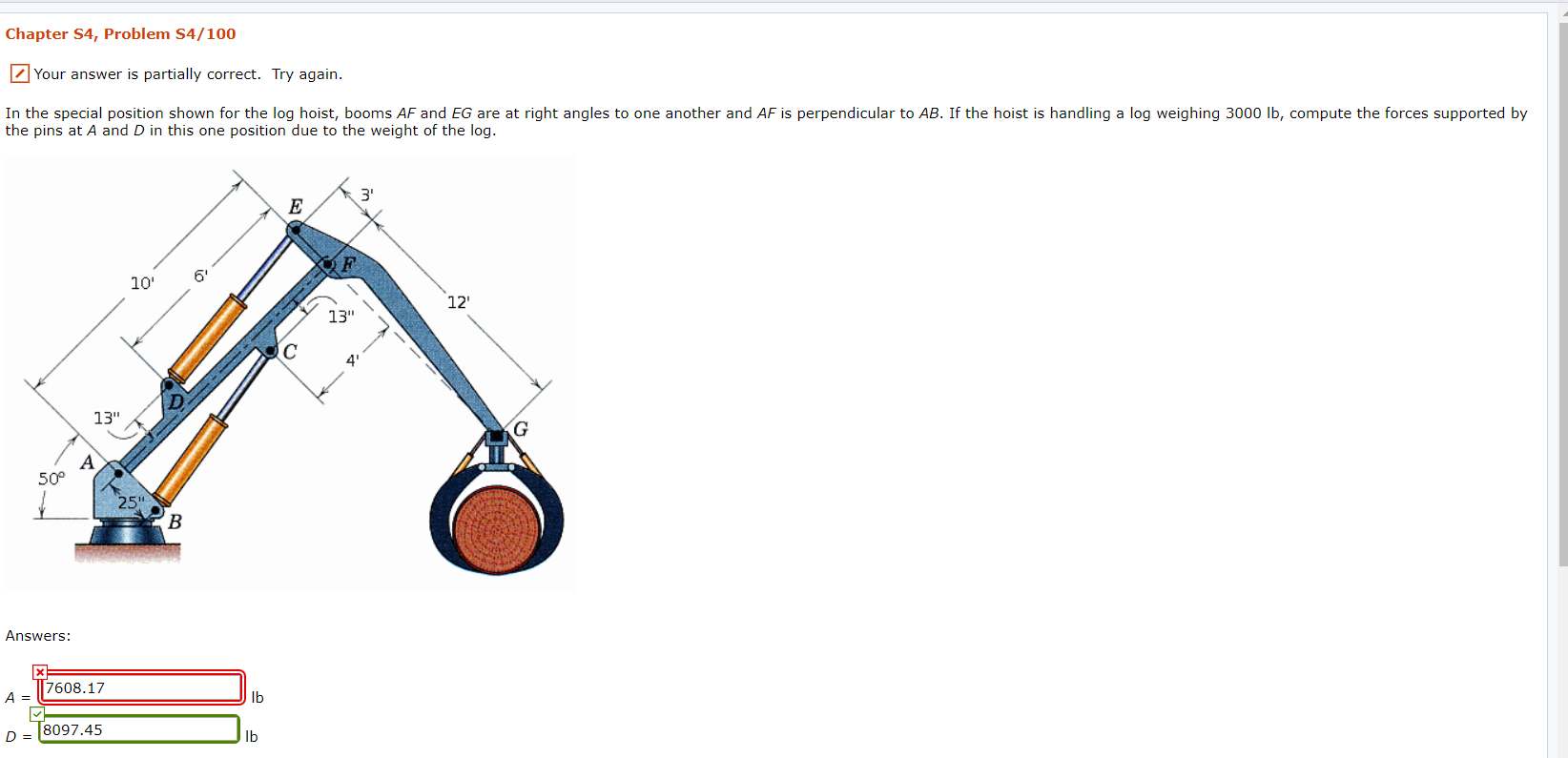 Solved In the special position shown for the log | Chegg.com