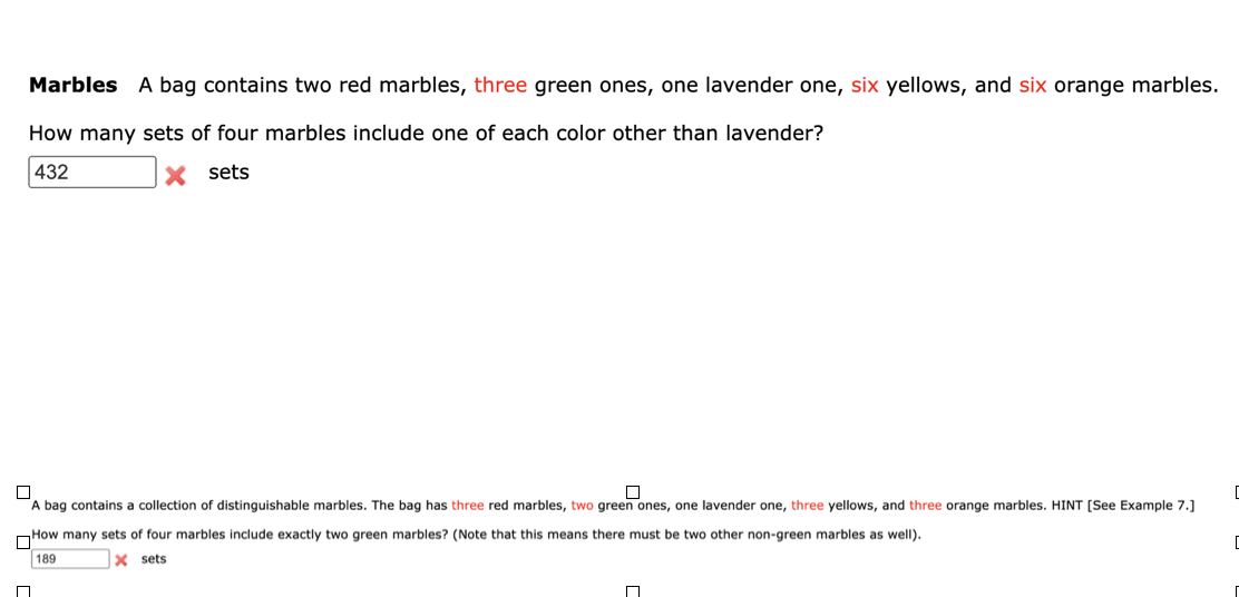 Solved Marbles A bag contains two red marbles, three green | Chegg.com