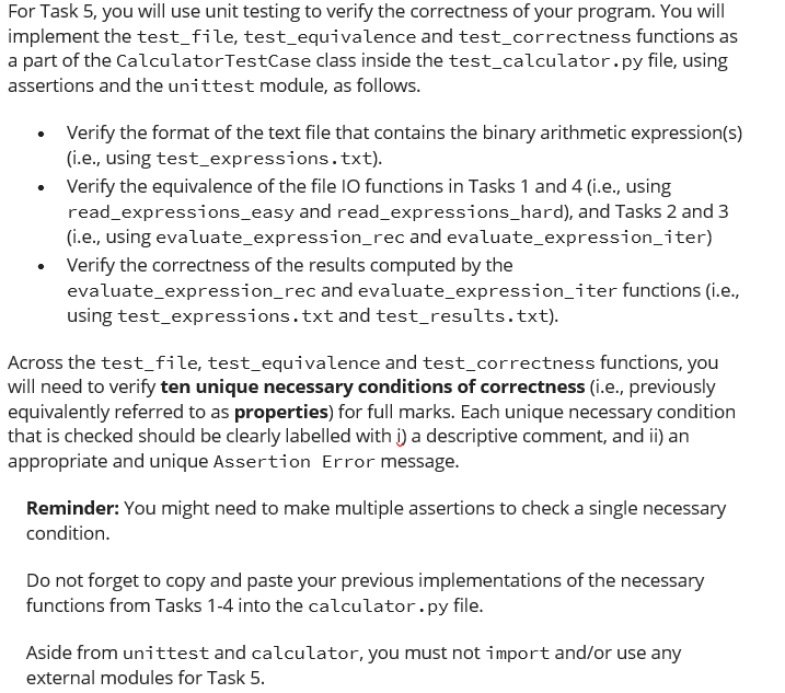 Solved For Task 5, you will use unit testing to verify the | Chegg.com