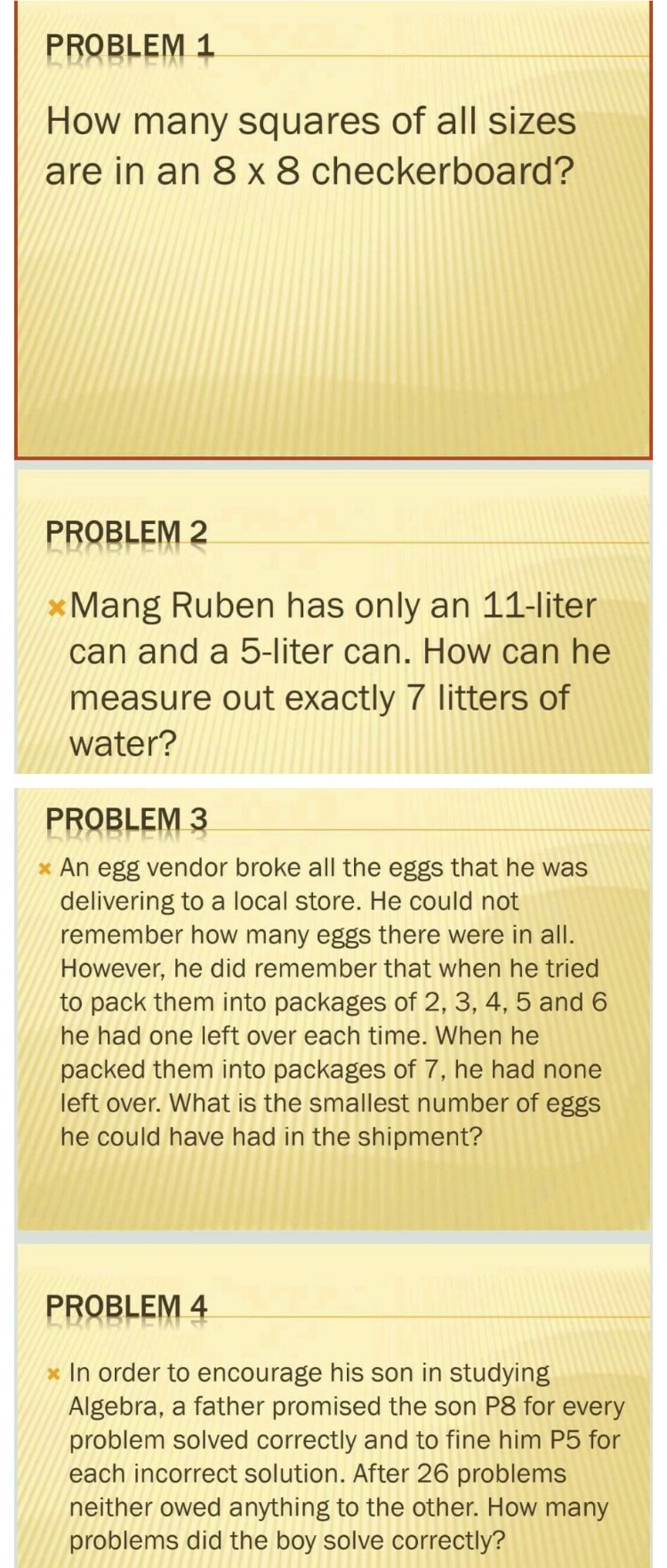 Solved PROBLEM 1 How Many Squares Of All Sizes Are In An 8 X Chegg