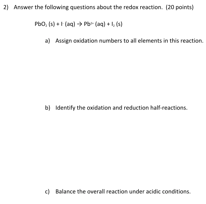 Solved 2) Answer the following questions about the redox | Chegg.com