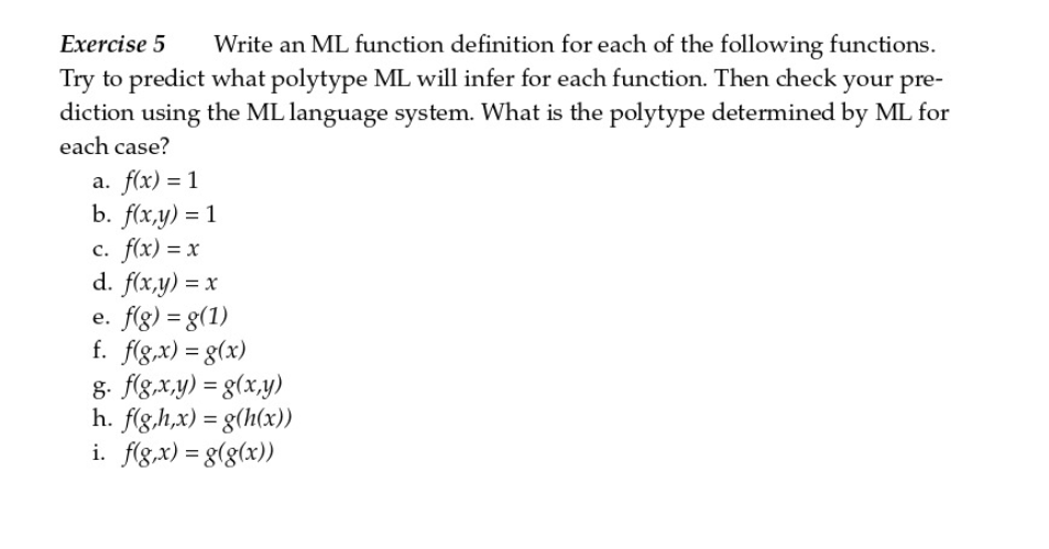 Solved Exercise 5 Write An Ml Function Definition For Each