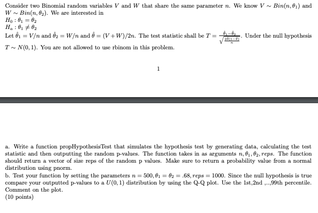 Consider two Binomial random variables V and W that | Chegg.com