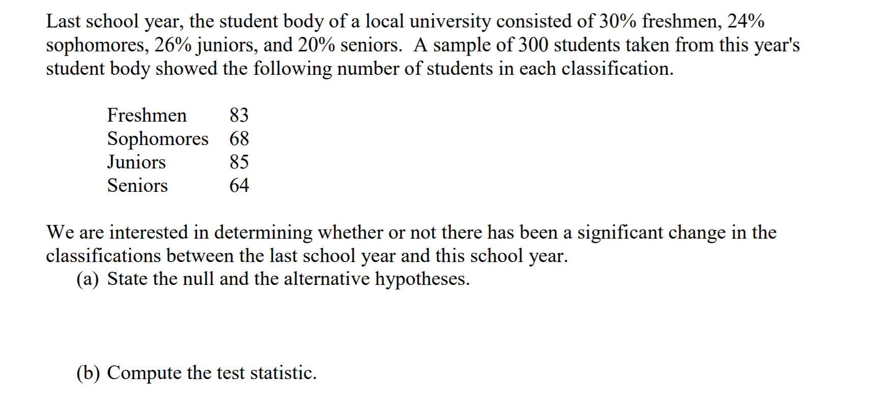 Solved Last school year, the student body of a local | Chegg.com
