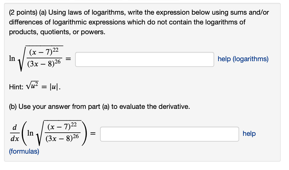 Solved (2 points) (a) Using laws of logarithms, write the | Chegg.com